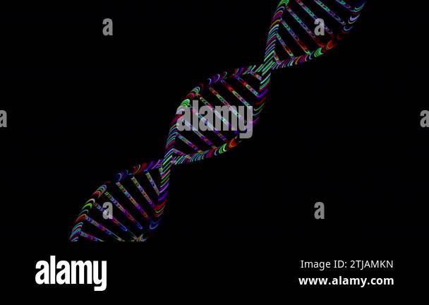 holographic dna rotating animation on black background, simple ...