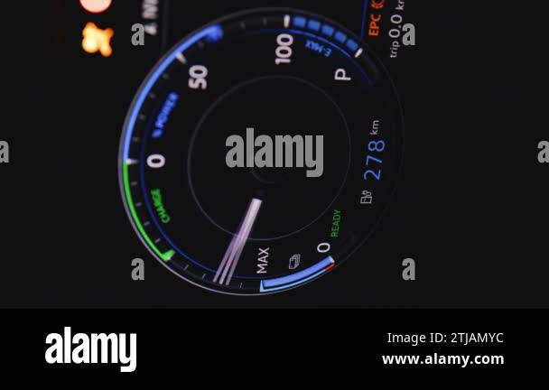 Vertical video of Electric Car Dashboard Display. EV Battery Indicator Showing an Increase in ...