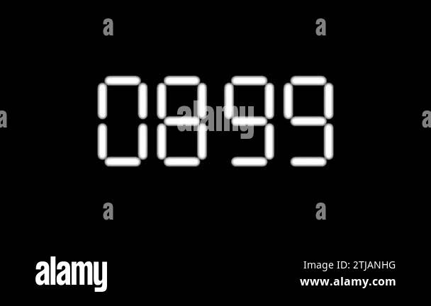 10 Seconds Countdown Timer with digital numbers on black. Digital Tech Background. LCD pixels ...