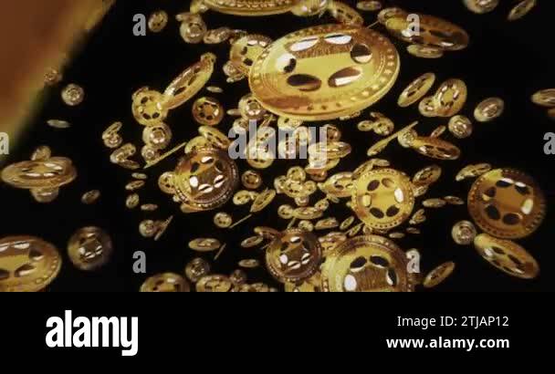 Polkadot DOT cryptocurrency isolated flying between golden coins ...