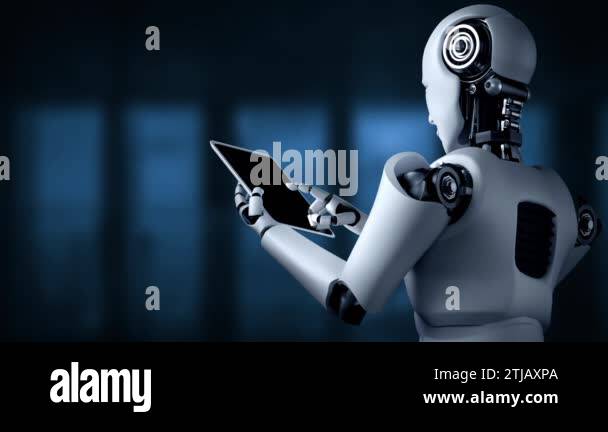 Robot hominoid using tablet computer for big data analytic using AI thinking brain , artificial ...