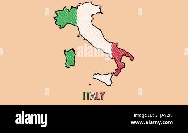 Italy Hand Drawn Chalk Scribble Cartoon Animated Map With Flag Italian ...