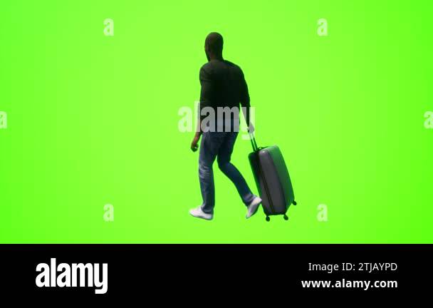 black male travelers traveling with luggage at the airport, realistic ...