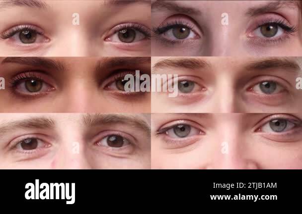 Video collage made of close-up images of different peoples eyes. Young ...