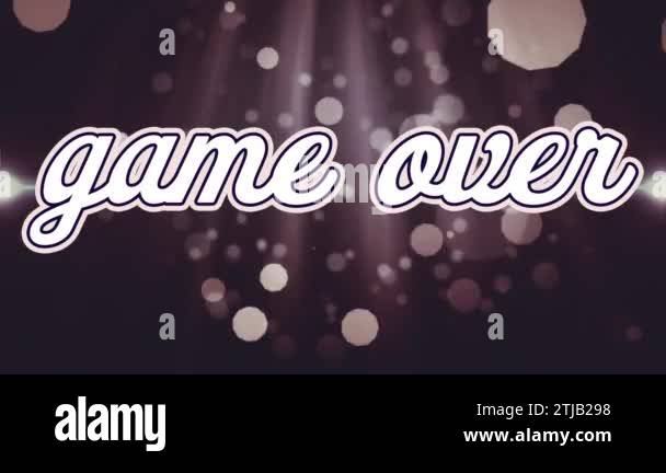 Animation of game over white text over multiple white spots on purple ...