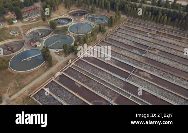 Wide aerial. water purification circle waste management. Sewage ...