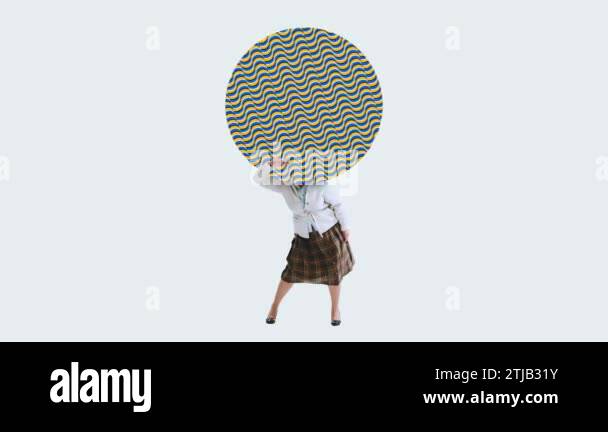 Dancing woman with optical illusion design circle instead head ...