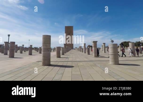 4K Footage of tourist visiting the eautiful square with Hassan tower at ...