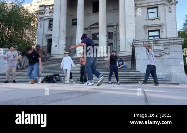 breakdance on the street of Vancouver young teenagers dance collecting ...