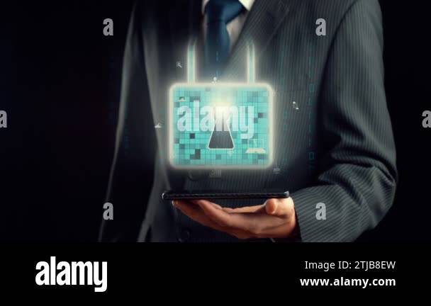 Businessman show hologram of cyber security management allusive ...