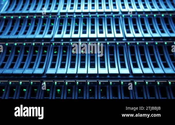 Close Up Server Rack Cluster in a modern Data Center Disk storage ...