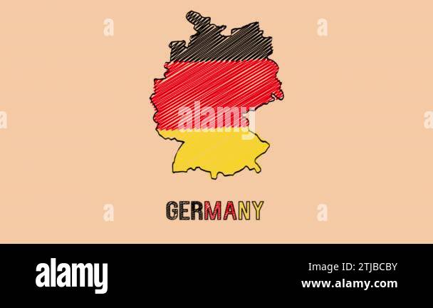 Germany Hand Drawn Chalk Scribble Cartoon Animated Map With Flag German ...