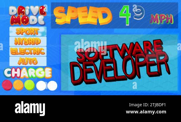 Cartoon Car Dashboard with Software Developer Text. Digital Graphical ...