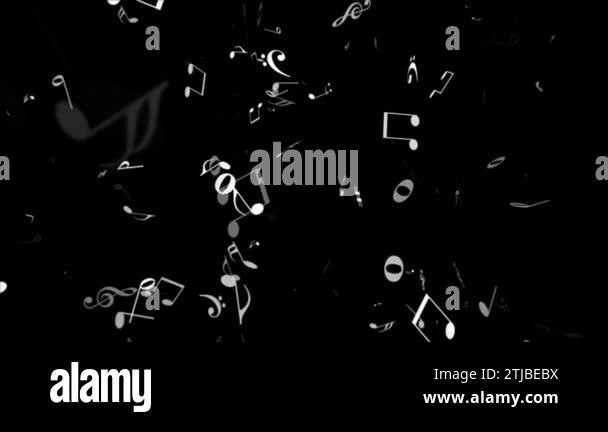 White musical notes animation floating on black, 4k motion design ...