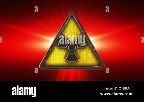 3D render animation of the radiation nuclear hazard symbol in a ...