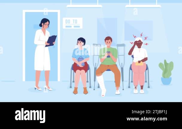 Animated patient flow illustration. Female doctor managing hospital ...