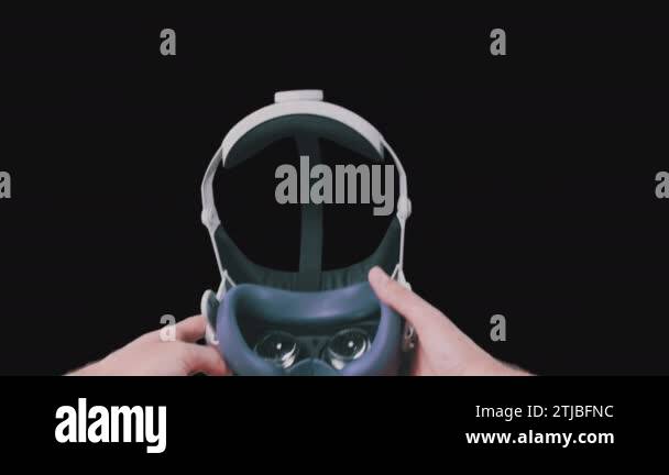 Man taking on VR Headset on transparent background, point of view. POV ...