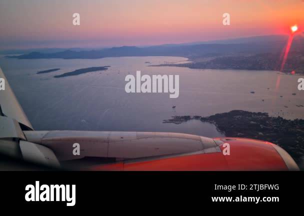 8K Amazing View Of Sunset By Airplane's Window, Landing In Nice On The ...