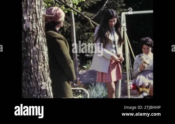 Paris, France may 1969: Little girls on the rocking chair scene in 60s ...