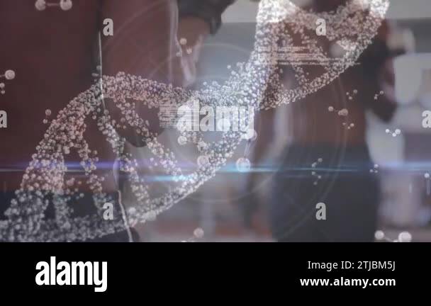 Animation of a turning 3d DNA strand with connected molecules, with the ...