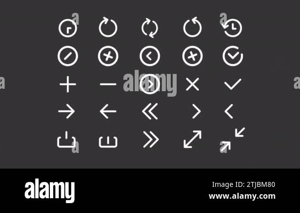 Animated control white line ui icons. Navigation buttons. Seamless loop ...