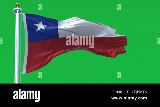Chile flag waving isolated on a green background. 3D render animation ...