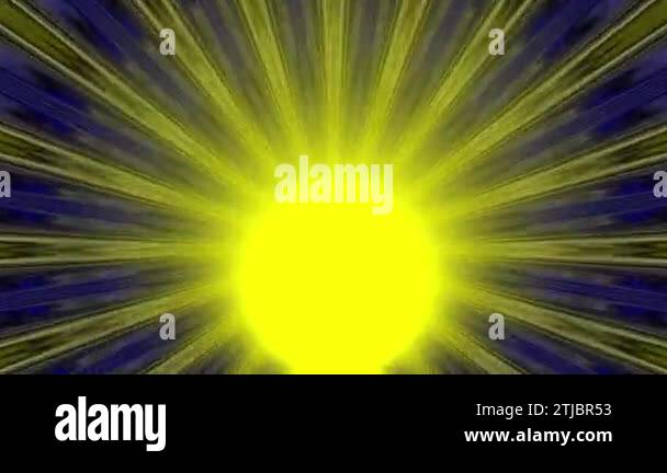 The bright sun with rays emanating from it moves from below to the ...