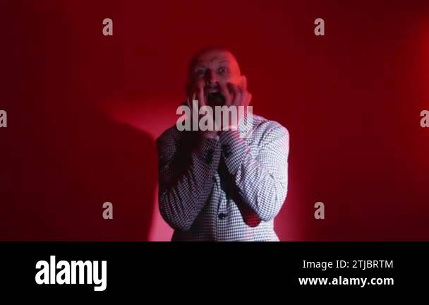 Frighten situation. Panic man. Police inspection. Scared nervous guy ...