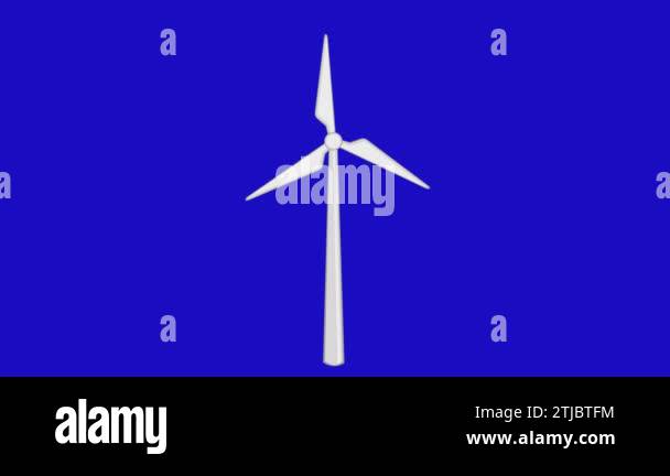 cartoon windmill animation with rotating propellers, on a blue chroma ...