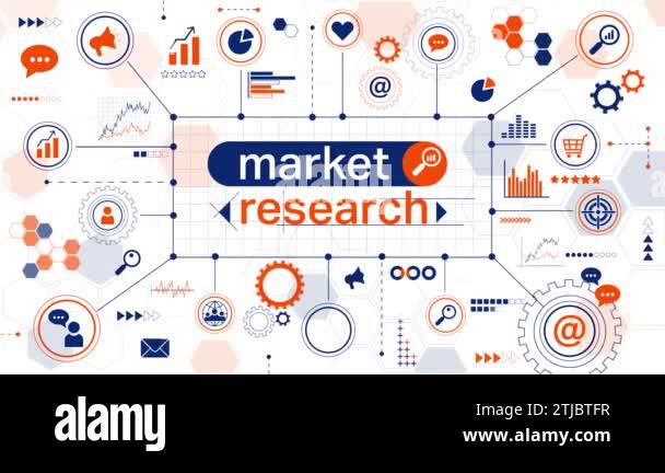 Market research animation. Marketing network concept with text, icons ...