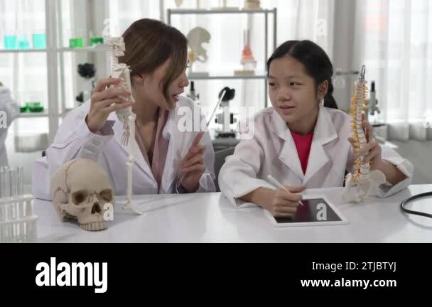 Asian Teacher and Child Learning Anatomy of Human and Science in ...