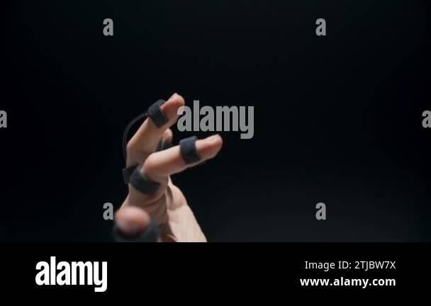 Anonymous human exploring metaverse objects closeup. Person arms ...