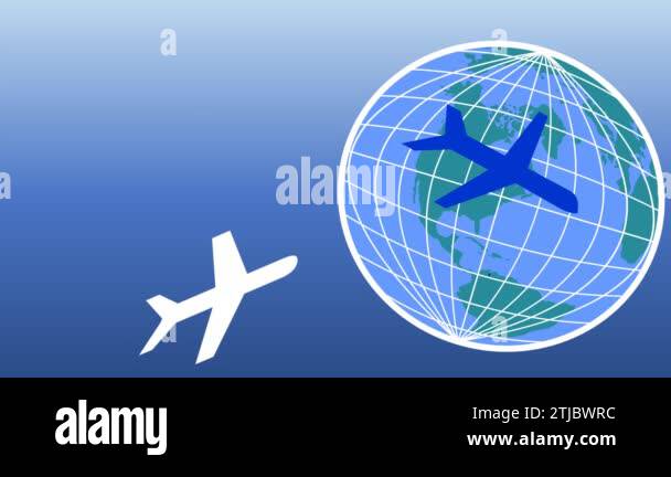 Aviation movie with aircraft and animated globe. Airplanes land and ...