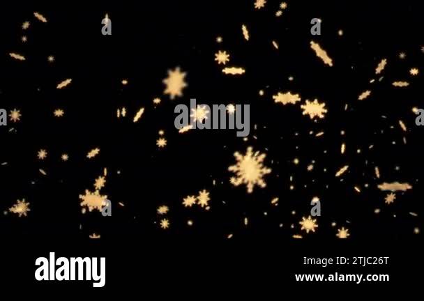 Loop beautiful glow gold snowflakes flow from left side to right side ...