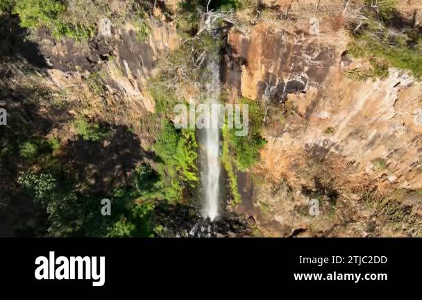 Slow Motion waterfall at scenic gorge canyon. Peaking waterfall ...