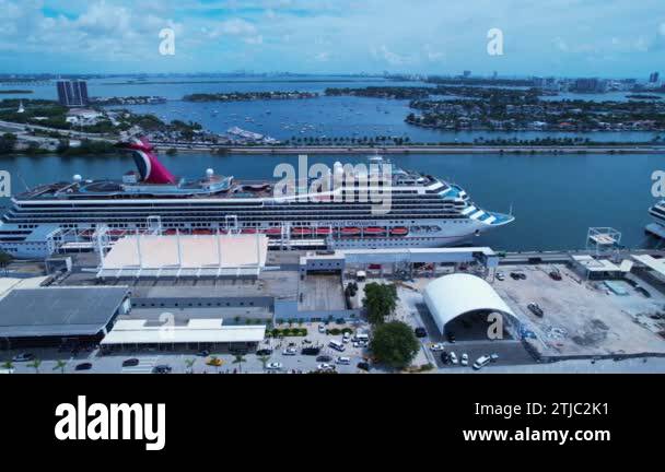 Aerial landscape of stunning Cruise ship at port of Miami dock station ...