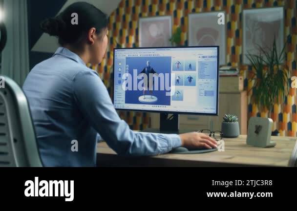 Female 3D designer having remote work on 3D modeling and creating 3D ... Female 3D designer having remote work on 3D modeling and creating 3D ...