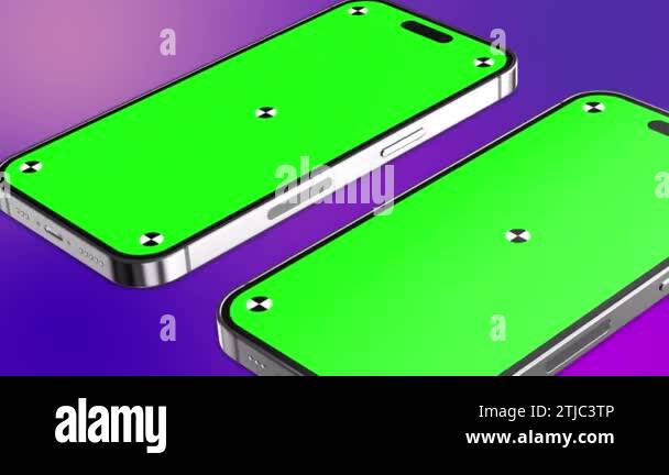 The smartphone's blank green screen with indicators flies in with ...