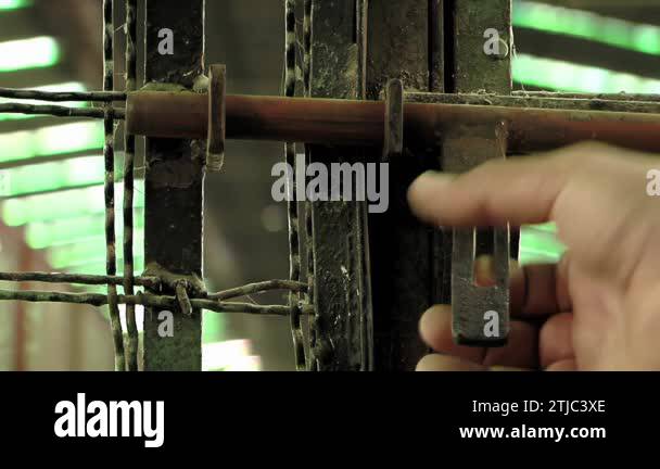 Metal Door in an Old Prison, Jail Guard Opening and Closing an Old ...