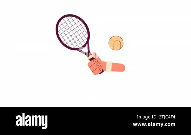 Animated tennis racket ball. Hand holding racquet. Tennis ball movement ...