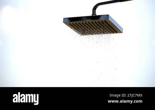 Drops of water falling from rain shower washing hygiene spray nobody ...