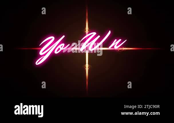 Animation of you win text over glowing cross on black background ...