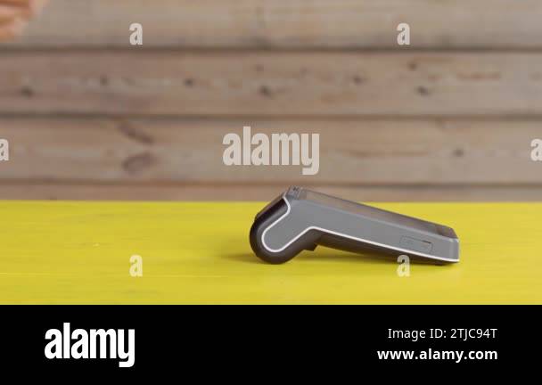 Modern wireless payment banking POS terminal. Concept of problems of ...