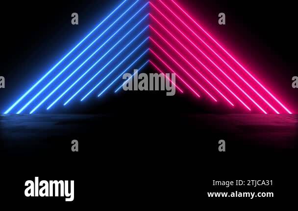 Neon Loop Animation. Wet asphalt, night view. Neon reflection on the ...