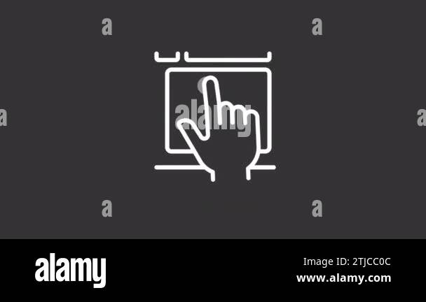 Animated using touch pad white icon. Hand moving above laptop touchpad ...