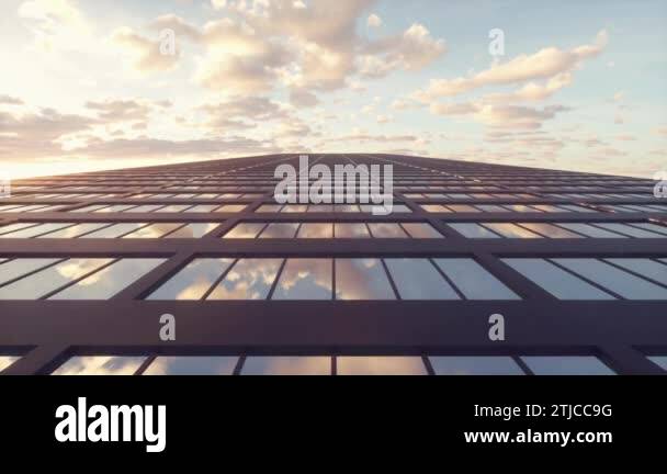 beautiful perspective of company skyscraper with blue sky cloud ...