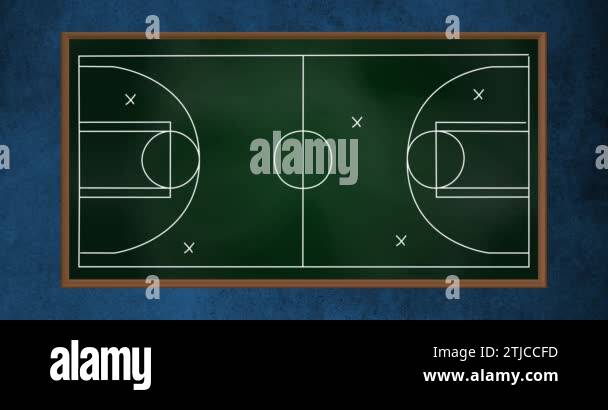 Animation of basketball court with arrows, cross and circle markings on ...