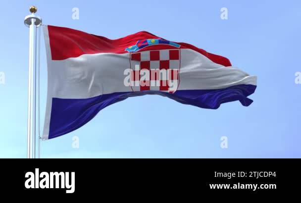 The national flag of Croatia waving a clear day. Red, white and blue ...
