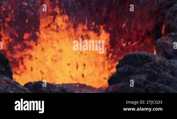 Volcanic eruption red hot lava closeup eruption volcano mountain Stock ...