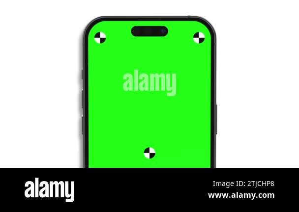 The smartphone's blank green screen with indicators flies in with ... The smartphone's blank green screen with indicators flies in with ...